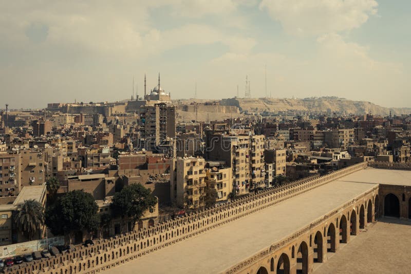 Panoramic View of Cairo from Drone Point of View. Mosques and Rooftops ...