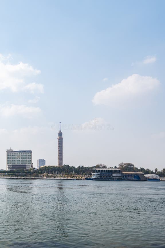 Panoramic View of Cairo from the River Nile in Egypt. Cairo Tower on ...
