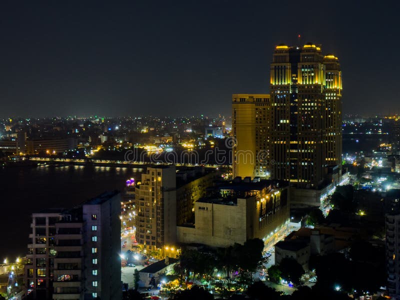 Panoramic View of Cairo from the River Nile in Egypt at Night Stock ...