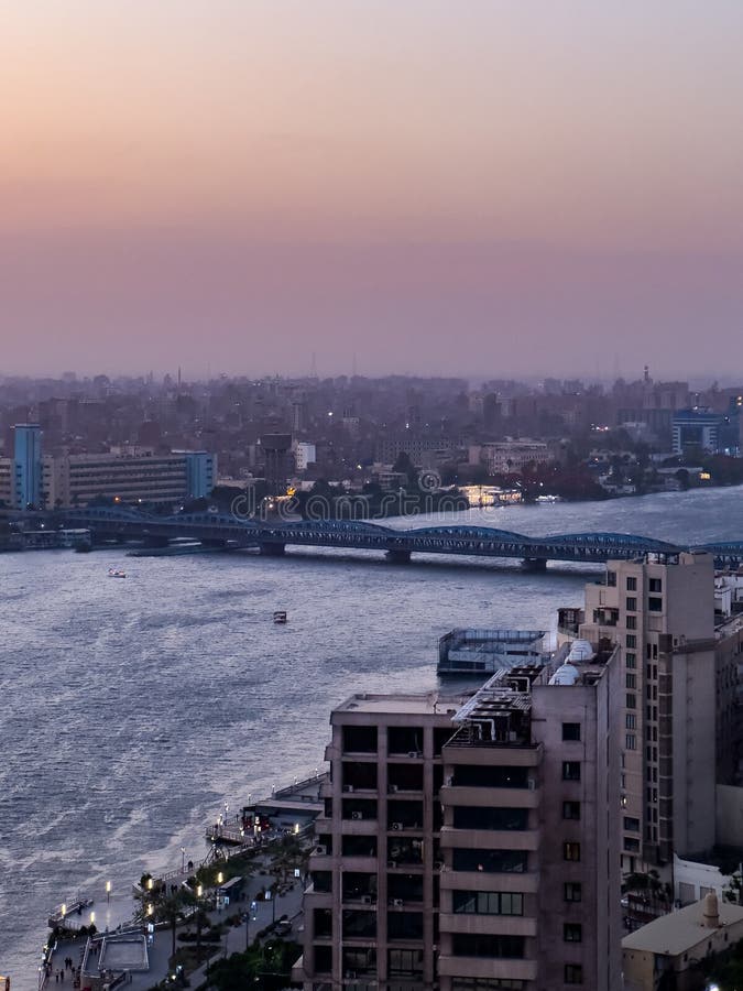 Panoramic View of Cairo from the River Nile in Egypt at Night Stock ...