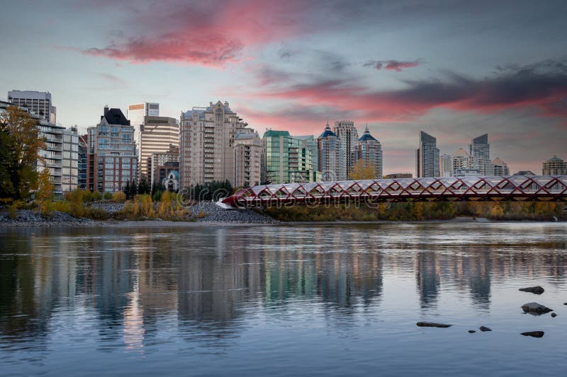 Panoramic View of Calgary S Beautiful Skyline Along the Bow River in ...