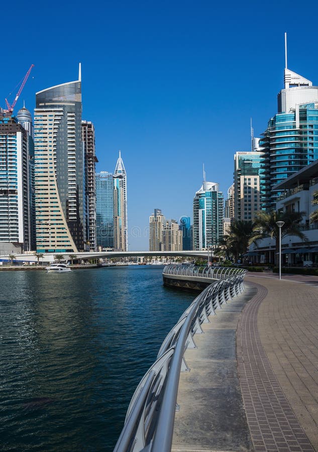 Panoramic View of the Canal from the Bridge in the Dubai Marina ...