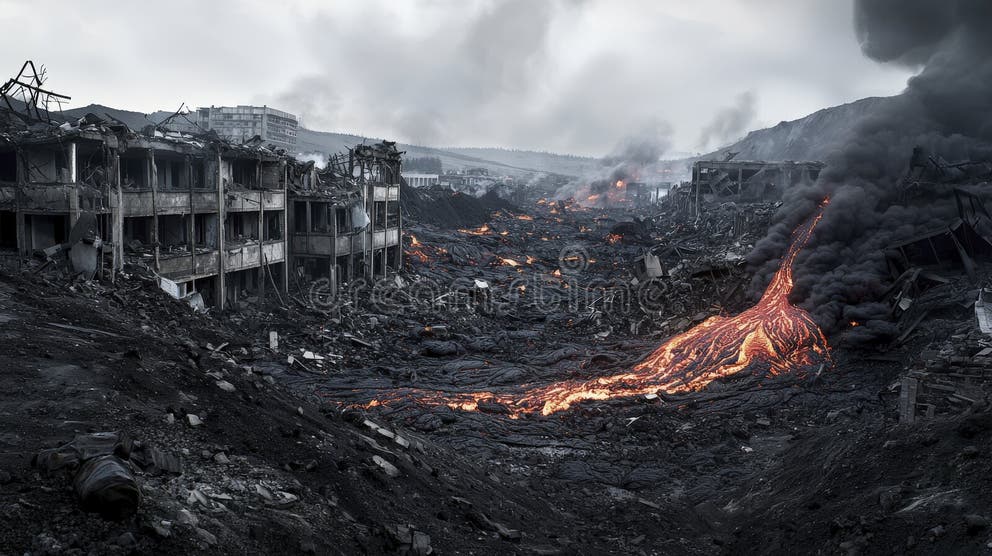 Devastating Aftermath of Volcano Eruption Destroyed Region Aerial View ...