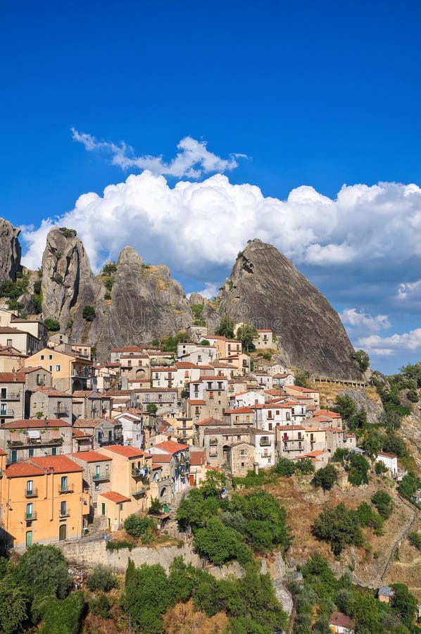 Panoramic View of Castelmezzano. Basilicata Stock Photo - Image of ...