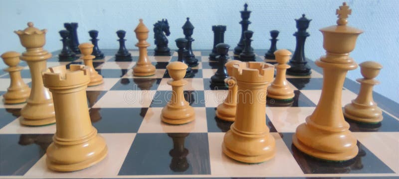 Panoramic View of Chess Pieces on a Chess Board Stock Image - Image of ...