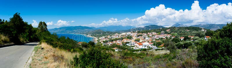 Panoramic View of the City of Ascea, in Italy, on Cloudy Sky Background ...