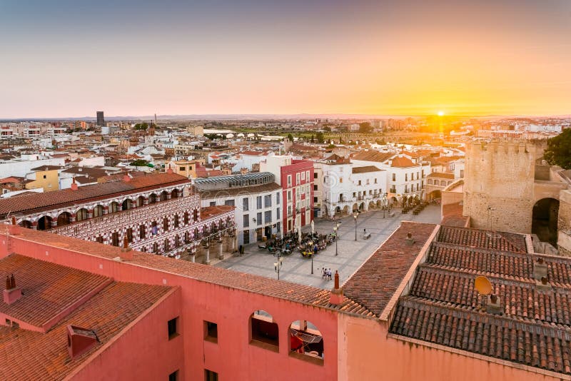 Badajoz Panoramic View at Sunset Stock Image - Image of bridges ...