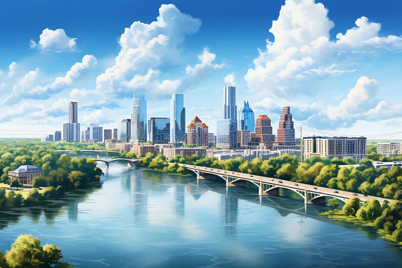 Panoramic View of the City Beautiful Buildings Blue Sky Stock ...