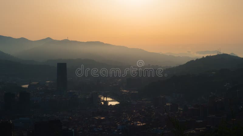 Panoramic View of the City of Bilbao during Sunset Stock Photo - Image ...