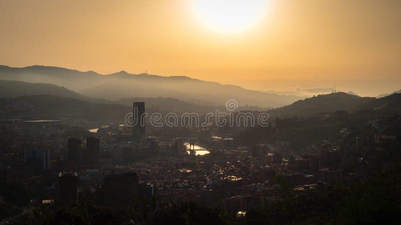 Panoramic View of the City of Bilbao during Sunset Stock Image - Image ...