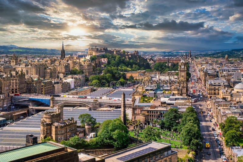 Panoramic View of the City of Edinburgh in Scotland at Sunset Stock ...