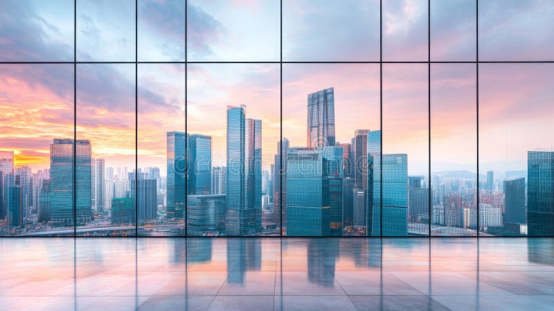 A Panoramic View of a City Skyline through Large Windows Stock ...