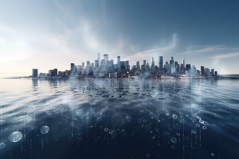 Panoramic View of a City Skyline with a River. Generative AI Stock ...