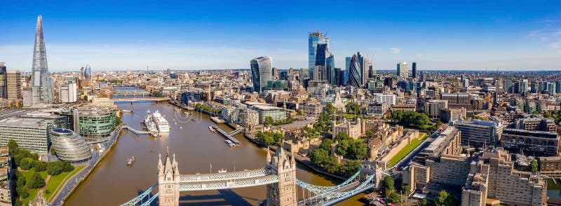 Panoramic View of a Cityscape with a Bridge Tall Buildings at Daytime ...