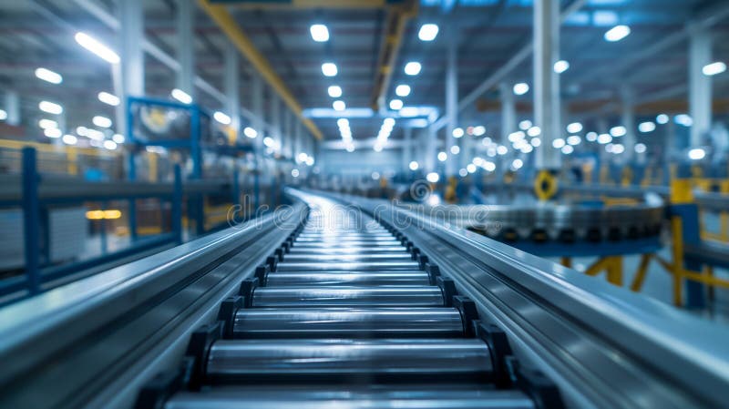 A Panoramic View of a Clean, High-tech Factory with Conveyor Belts and ...