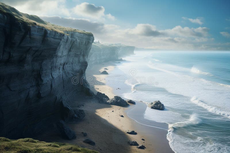 Panoramic View of a Coastal Cliff Meeting the. Generative Ai Stock ...