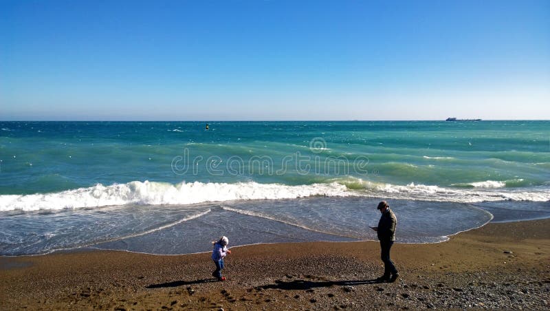 Panoramic View of the Coastline with the People Strolling in the ...