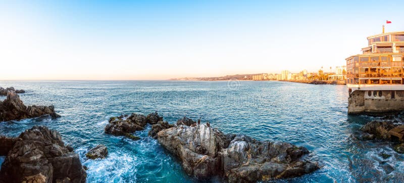Panoramic View of the Coastline in Vina Del Mar, Chile Stock Photo ...