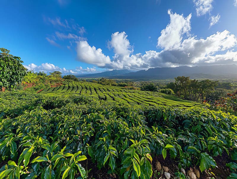 Panoramic View of Coffee Plantation with Mountain Range Stock ...