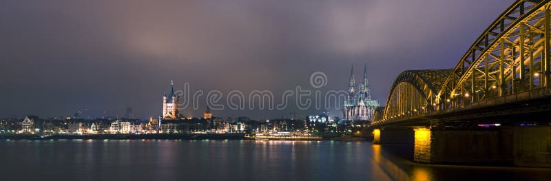 Panoramic View of Cologne at N Stock Image - Image of lights, railway ...