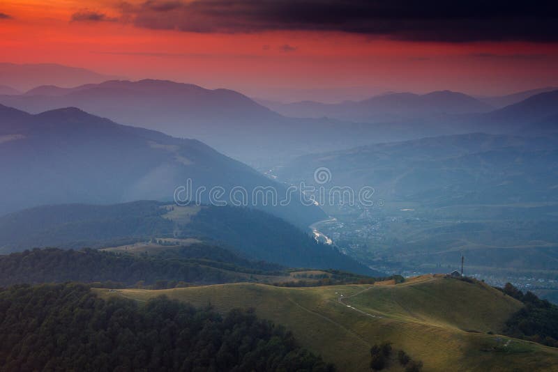 Panoramic View of Colorful Sunset in the Mountains. Dramatic Overcast ...