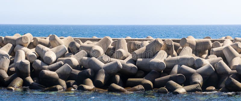 Panoramic View of Concrete Interlocked Blocks Sea Barrier Stock Image ...