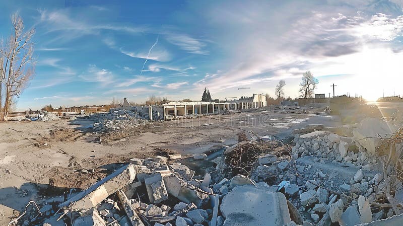 Panoramic View of Concrete Rubble from a Demolished Building ...
