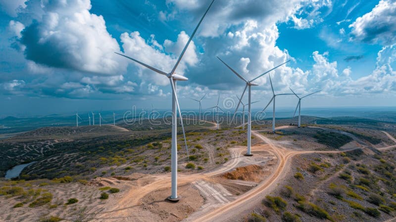 A Panoramic View of the Construction Site with Multiple Wind Turbines ...