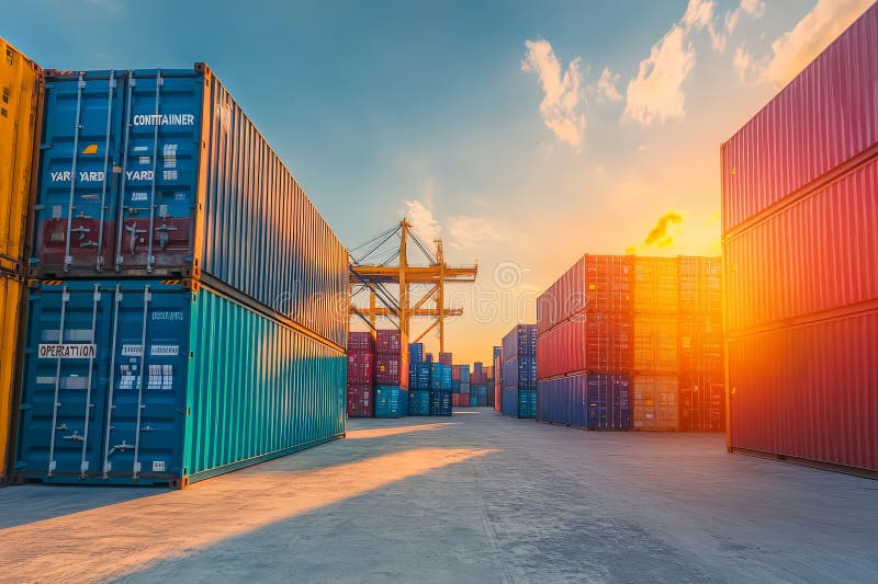 Container Yard Operations View Stock Illustration - Illustration of ...