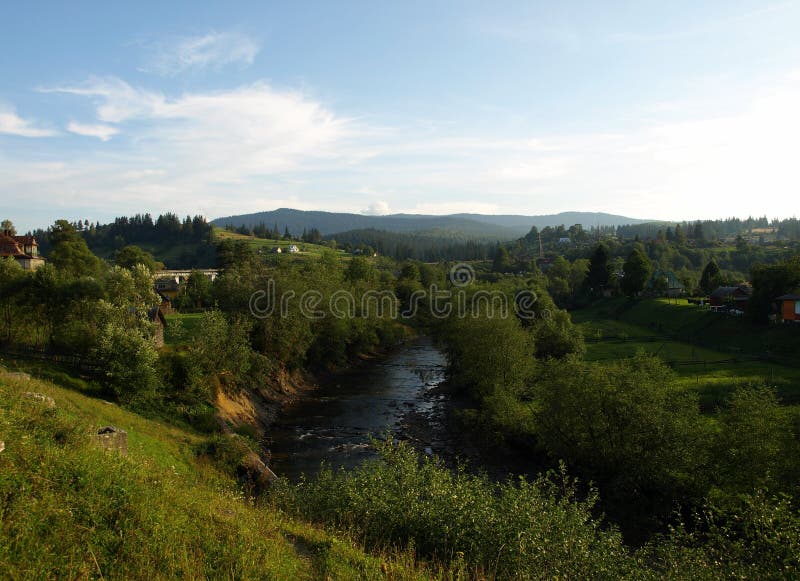 Panoramic View on Countryside Stock Image - Image of mountain, houses ...