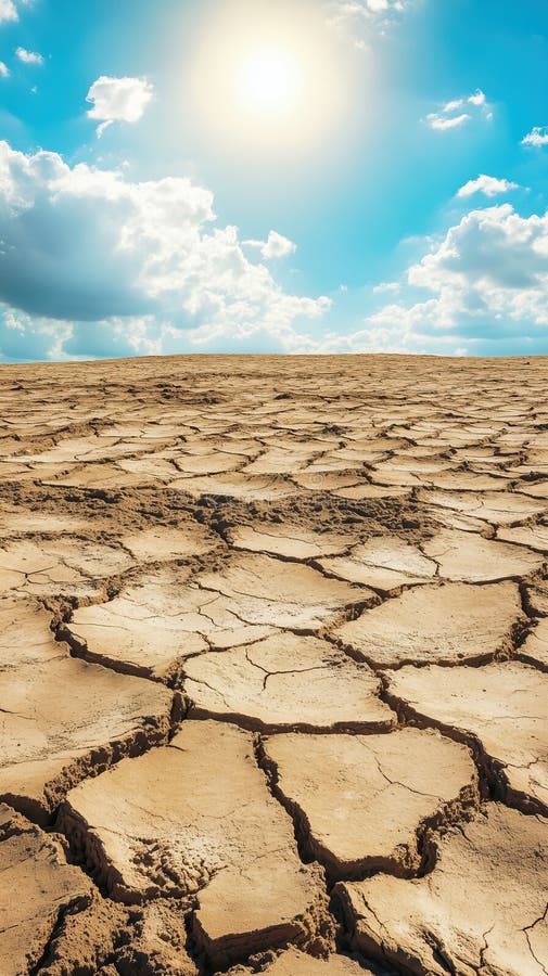 Panoramic View of Cracked Desert Ground Under a Bright Blue Sky at ...