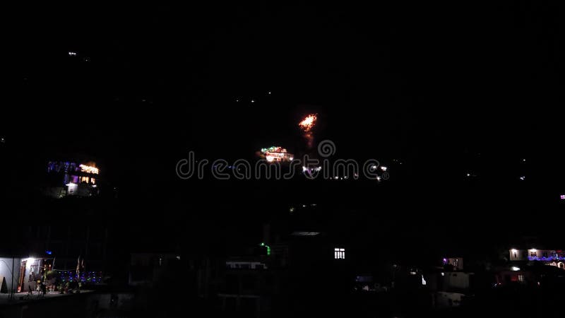 A Panoramic View of Crackers Bursting in the Night Sky Stock Video ...