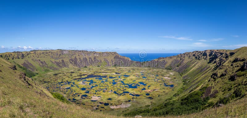 Panoramic Rano Raraku Crater Scene, Easter Island Chile Stock Image ...