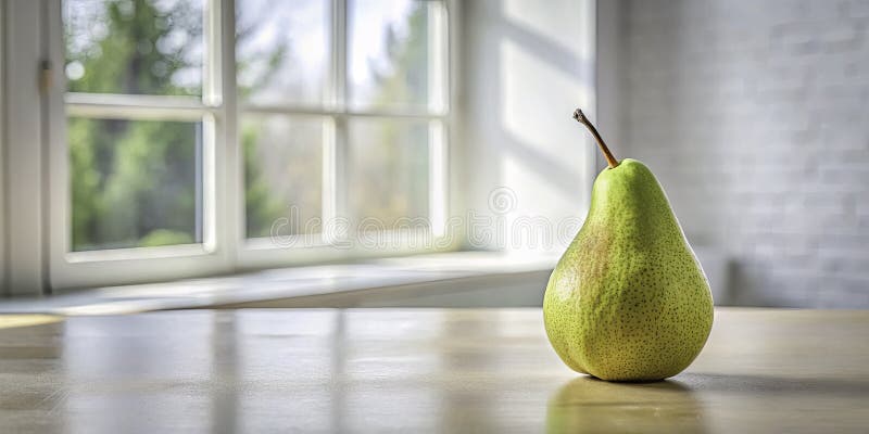 A Panoramic View of a Crisp Cut Pear on a Neutral Table in a Bright ...