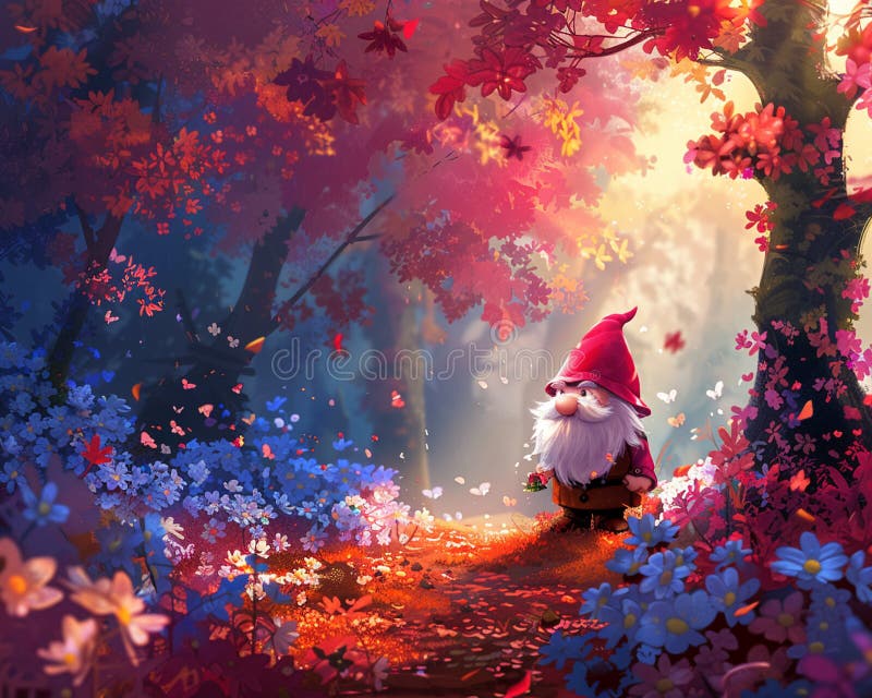 Panoramic View of a Cute Gnome in Chibi Style Exploring the Vibrant ...