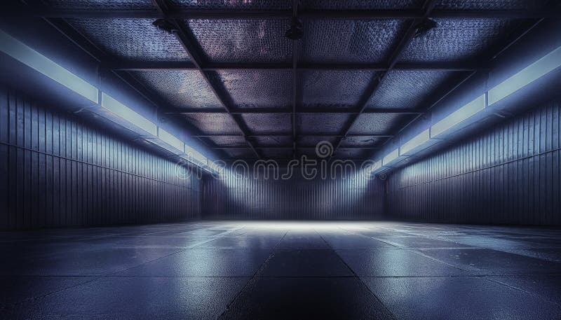 Neon Glow in Dark Garage Panorama Stock Photo - Image of moody, floor ...