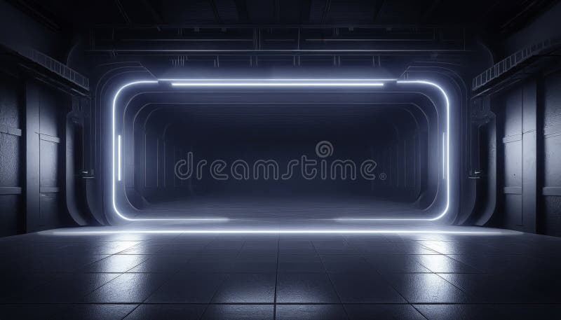 Neon Glow in Dark Garage Panorama Stock Image - Image of dramatic ...