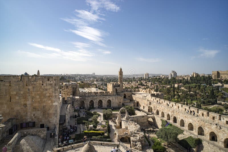 Panoramic View of David S Tower at Spring Time in Old City of Jerusalem ...