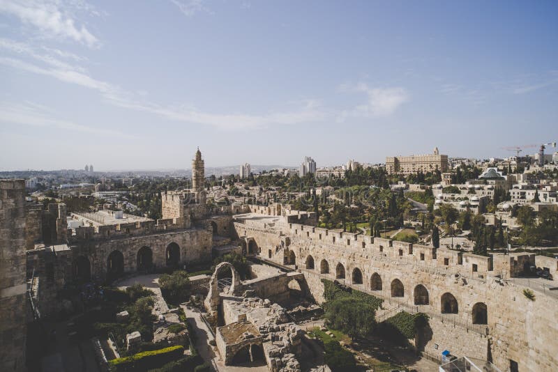 Panoramic View of David S Tower at Spring Time in Old City of Jerusalem ...