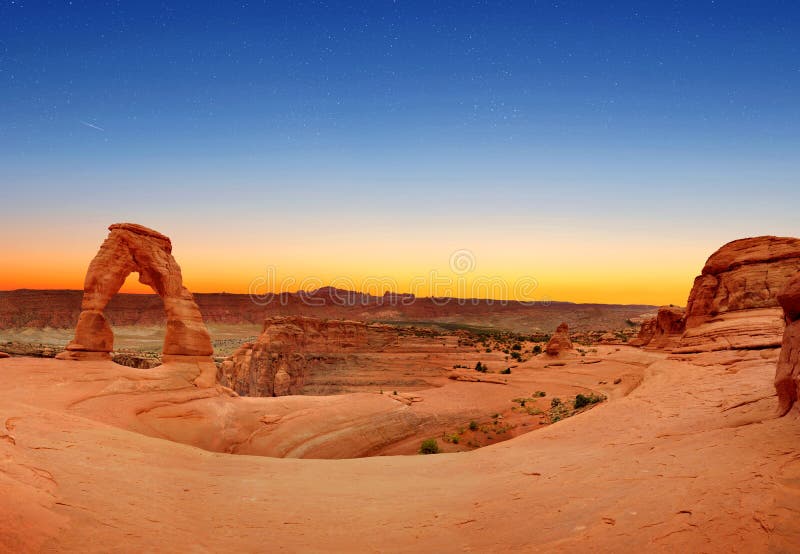 Panoramic View of Delicate Arch Stock Image - Image of arch, landmark ...
