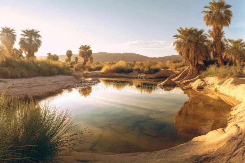 Desert Oasis, with View of Towering Sand Dunes and Rolling Waves Stock ...