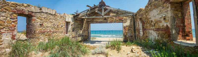 Panoramic View of Desolated Structure Stock Image - Image of beach ...