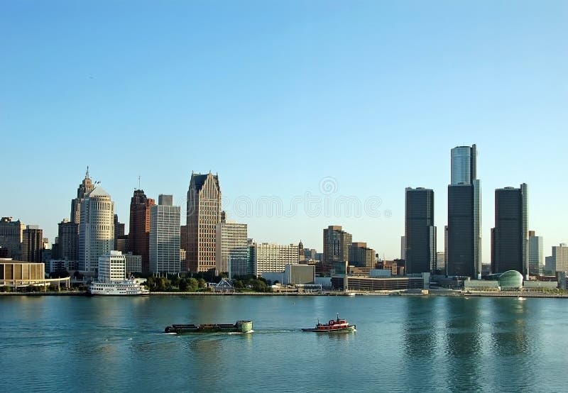 Panoramic View of Detroit Daytime Stock Image - Image of skyline ...