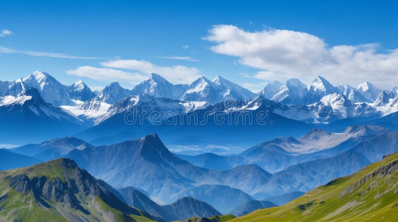 A Panoramic View of Distant Mountain Peaks. Stock Illustration ...