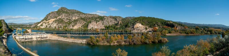 Panoramic View of Diversion Dam, Assut De Xerta, in Ebro River in Xerta ...