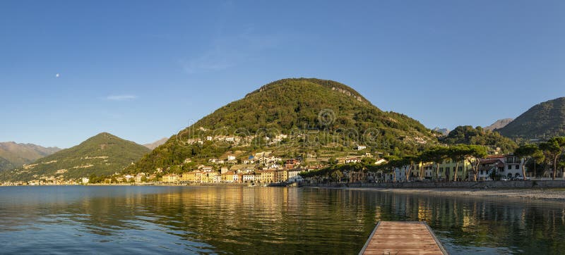 Panoramic View of Domaso, Lake Como, at Dawn Stock Photo - Image of ...