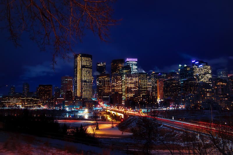 Night Sky Over Downtown Calgary Editorial Stock Image - Image of dark ...