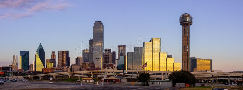 Panoramic View of Downtown Dallas Skyline Under Twilight Stock Photo ...