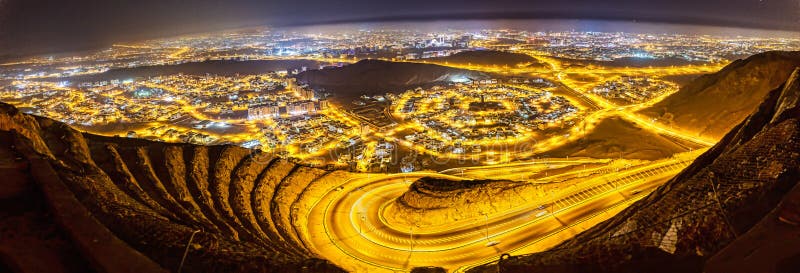 Panoramic View of Dramatic City Lights of Muscat Stock Photo - Image of ...