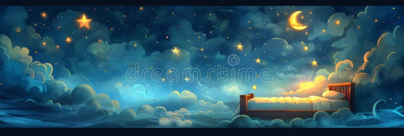 Panoramic View of a Dreamy Nighttime Scene, Idealizing Restful Sleep ...